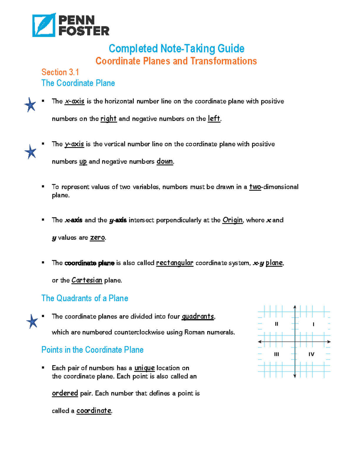 Completed Guided Notes - Lesson 3 - 3.1 - 3.6 - Coordinate Planes and ...