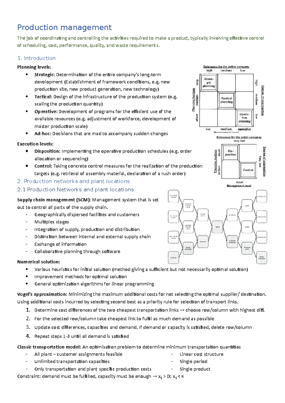 Production Management - Summary 1-2 - Production management The job of ...