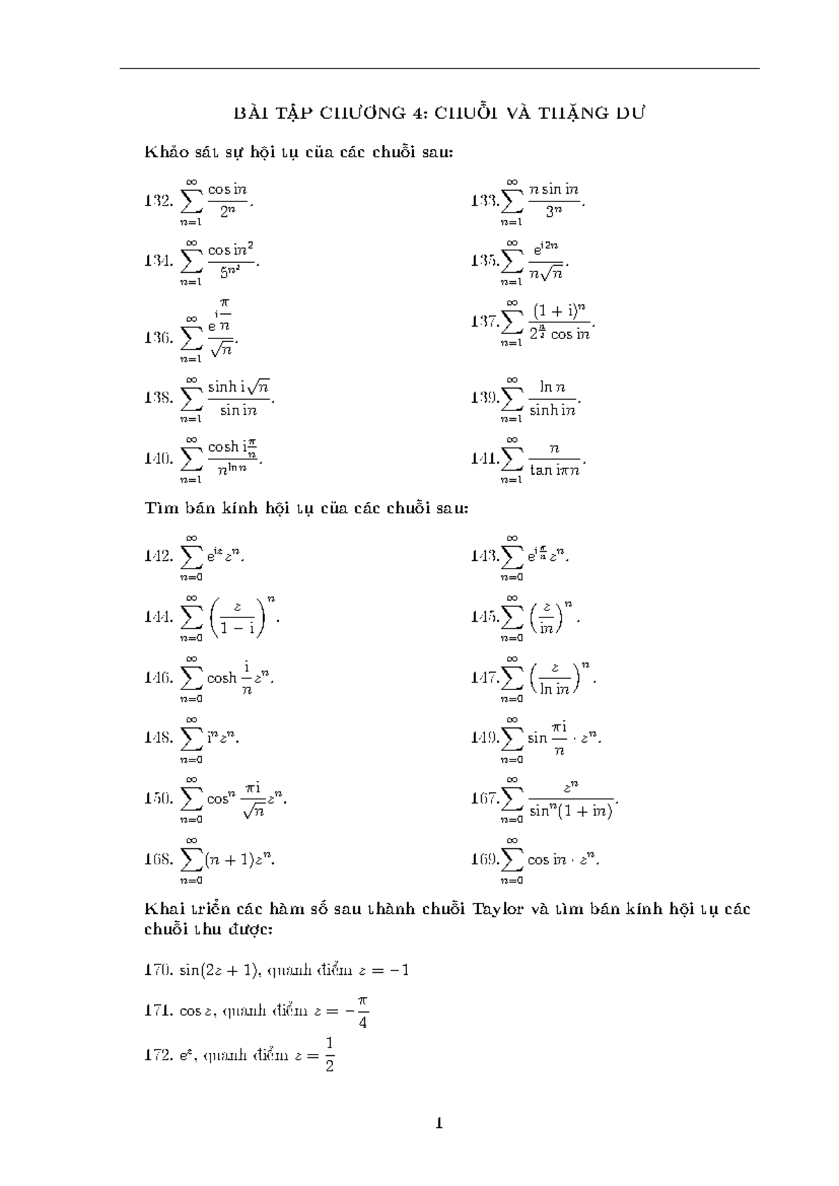 Bai tap chuong 4 - aaaaaaaaa - B I T P CH×ÌNG 4: CHUÉI V TH NG D× Kh£o s¡t sü hëi tö cõa c¡c ...