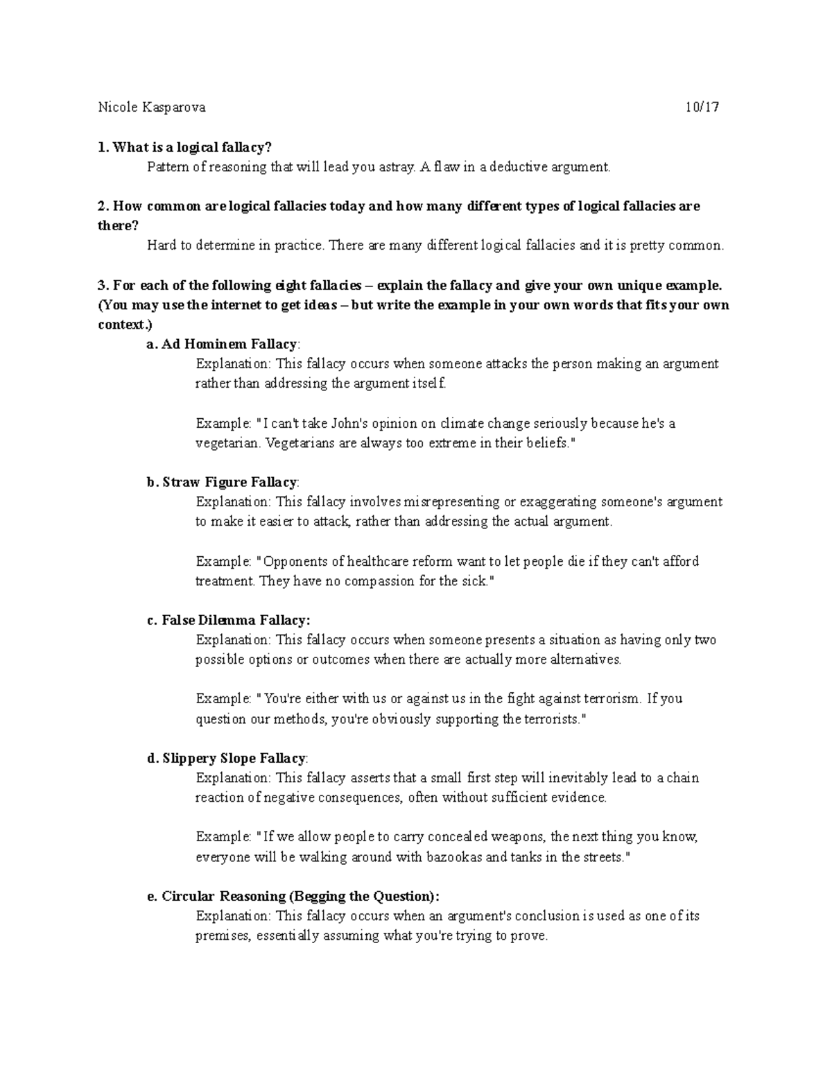 Logical Fallacies - Nicole Kasparova 10/ What is a logical fallacy ...