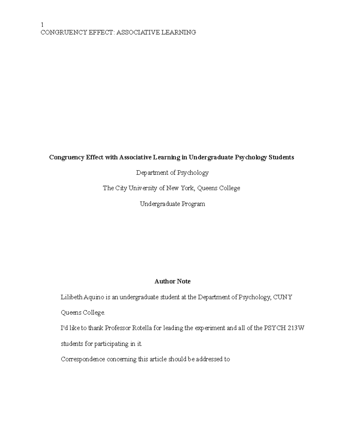 PSYCH 213W LAB #2 - Prof. Rotella - CONGRUENCY EFFECT: ASSOCIATIVE ...