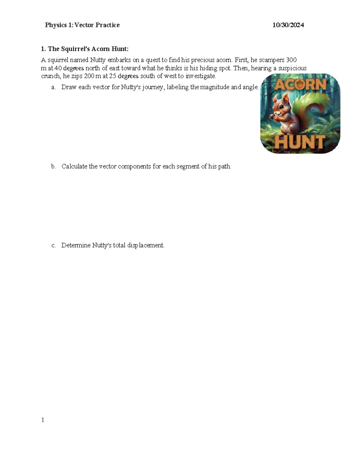 Vector Practice Problems - The Squirrel's Acorn Hunt: A squirrel named ...