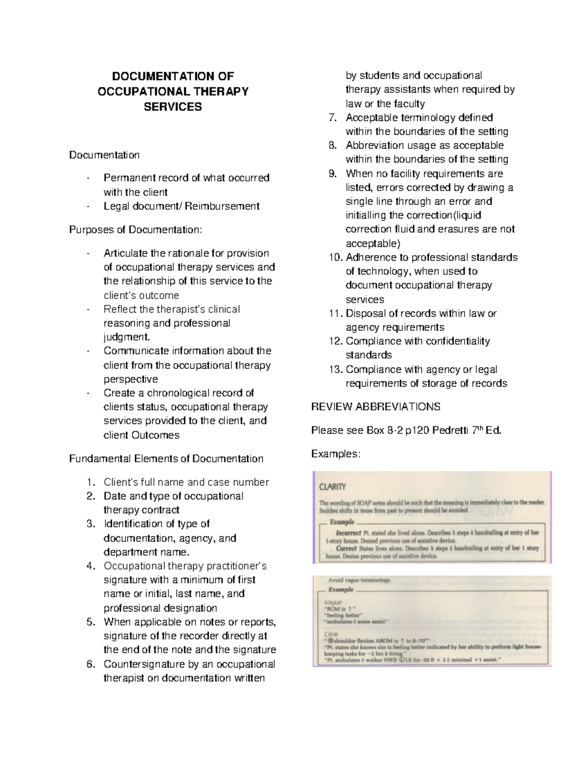 Documentation of Occupational Therapy Services - DOCUMENTATION OF ...