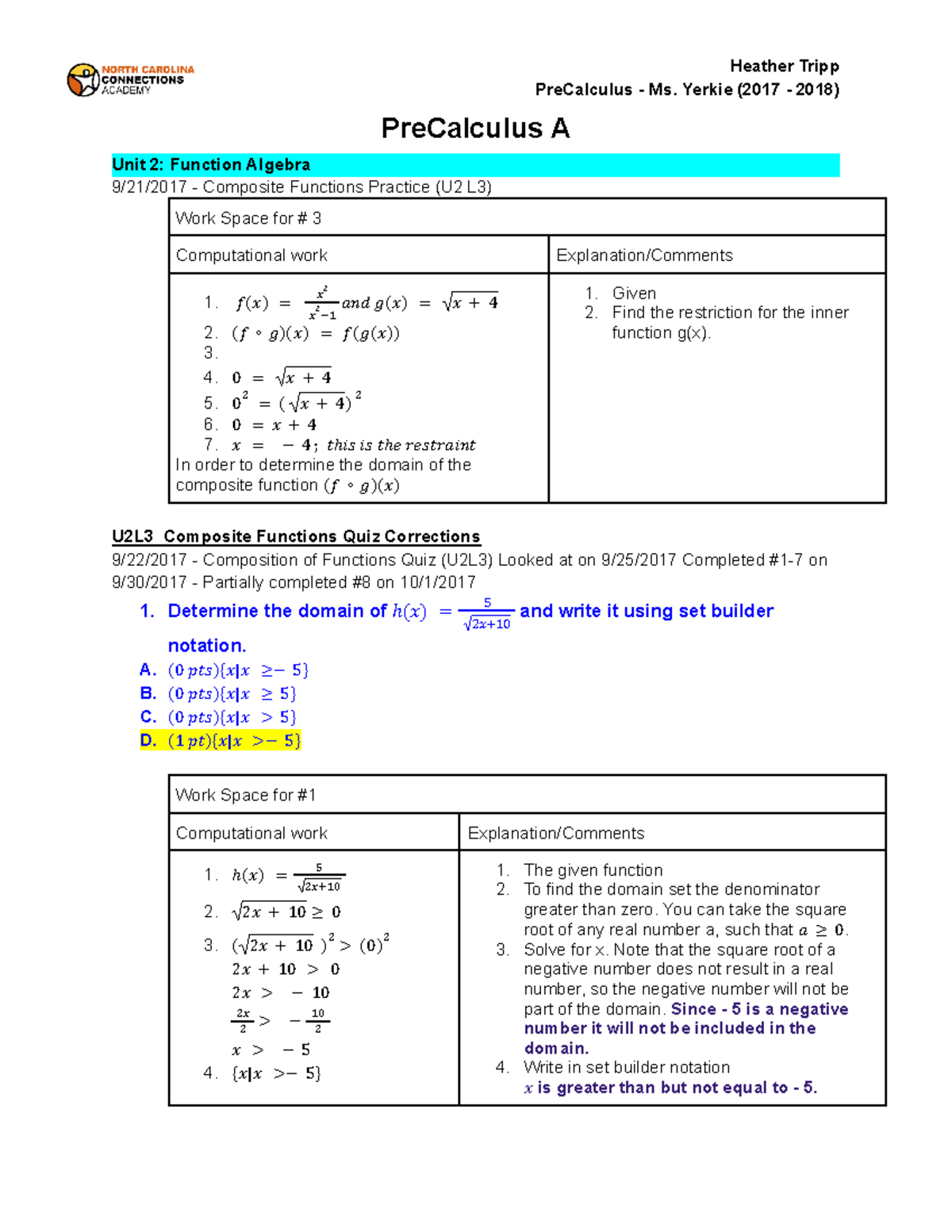 Pre Cal A Unit 2 - This is a compilation of notes and practice problems ...