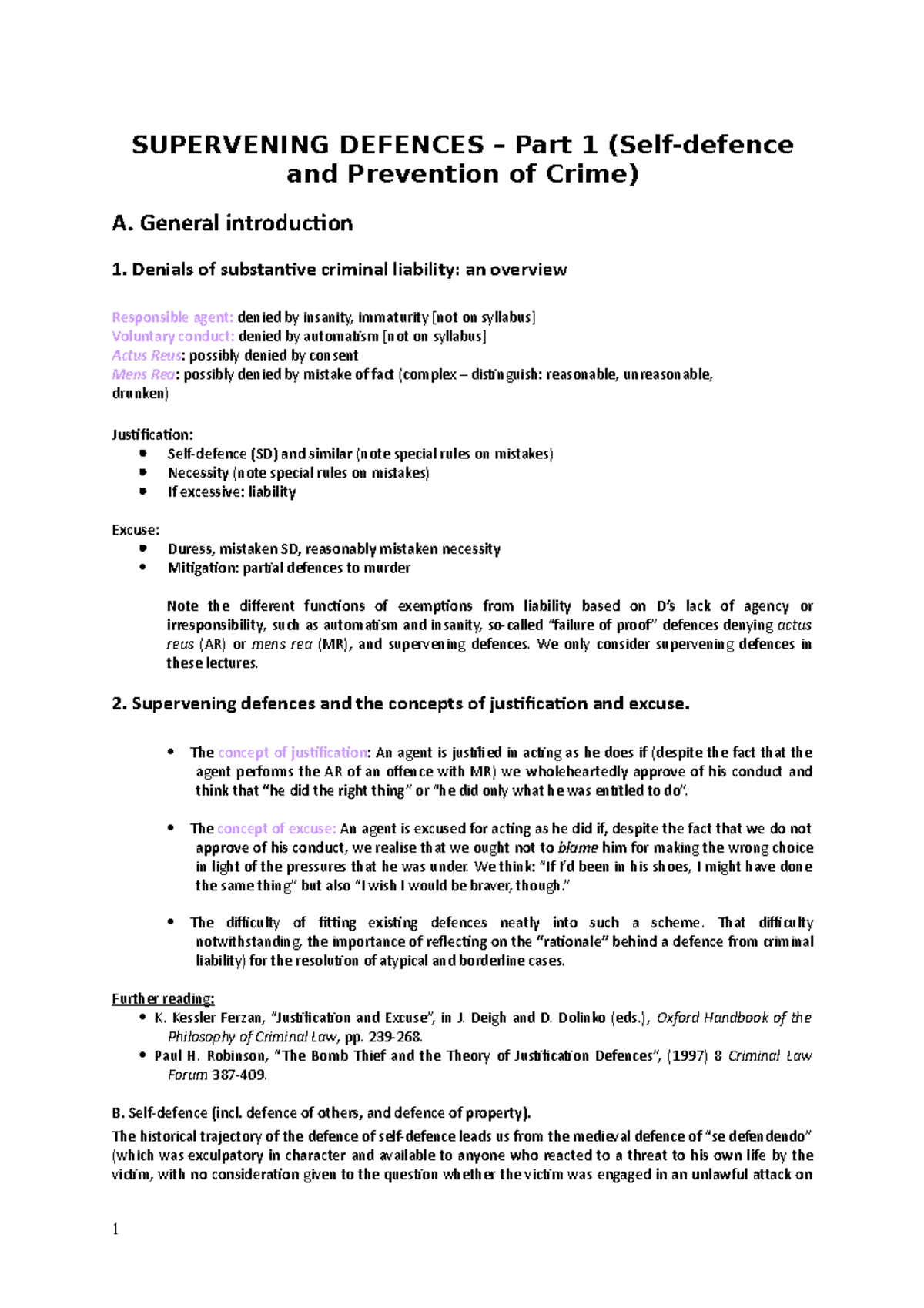 Lecture Block 8 Handout 1 Du Bois-Pedain (Defences Part I - for ...