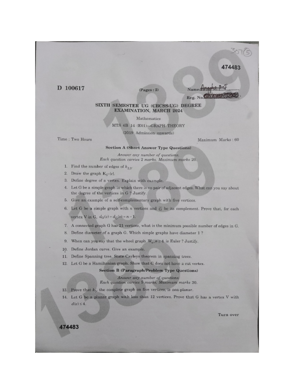 GT - Question paper - Graph theory - Studocu