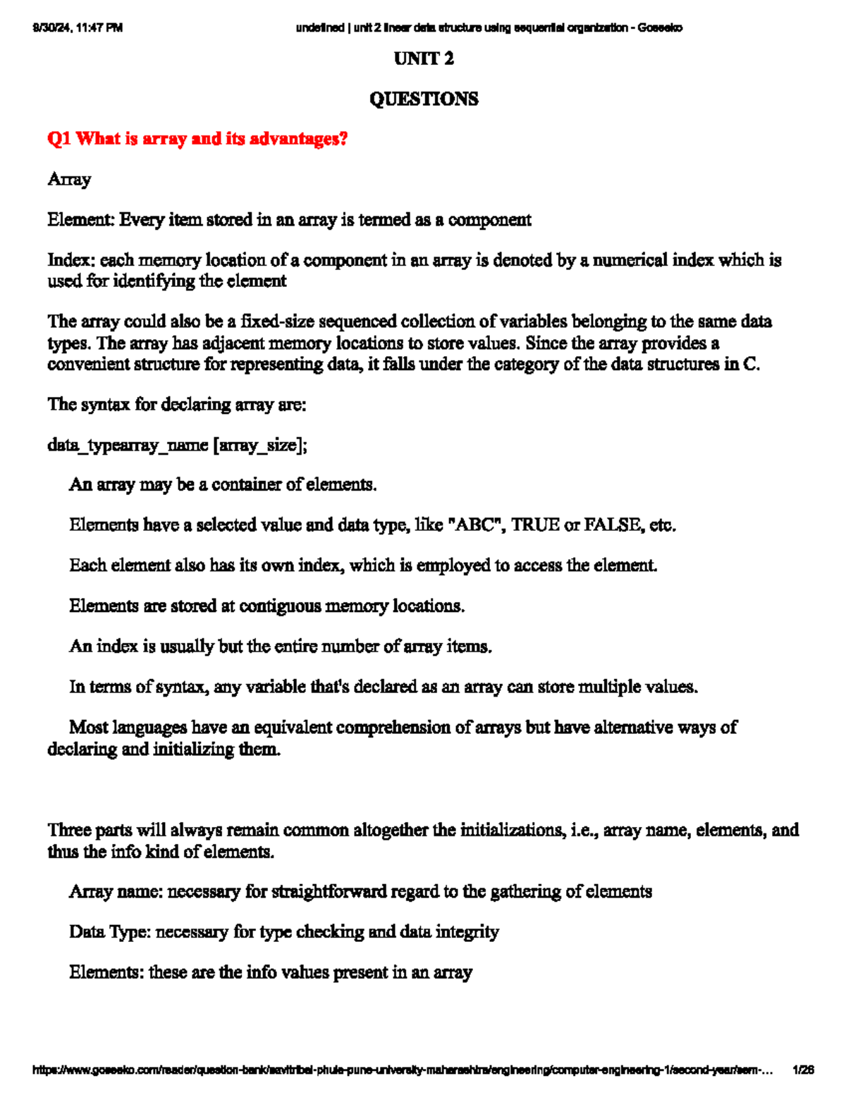 FDS UNIT 2 - ffbbfbffg - 11:47 PM undefined I unit 2 linear data structure using sequential ...