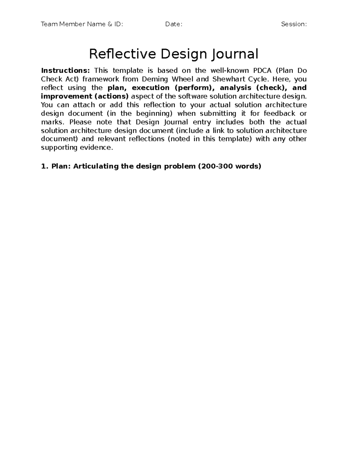 Reflective Design Journal Template - Reflective Design Journal ...