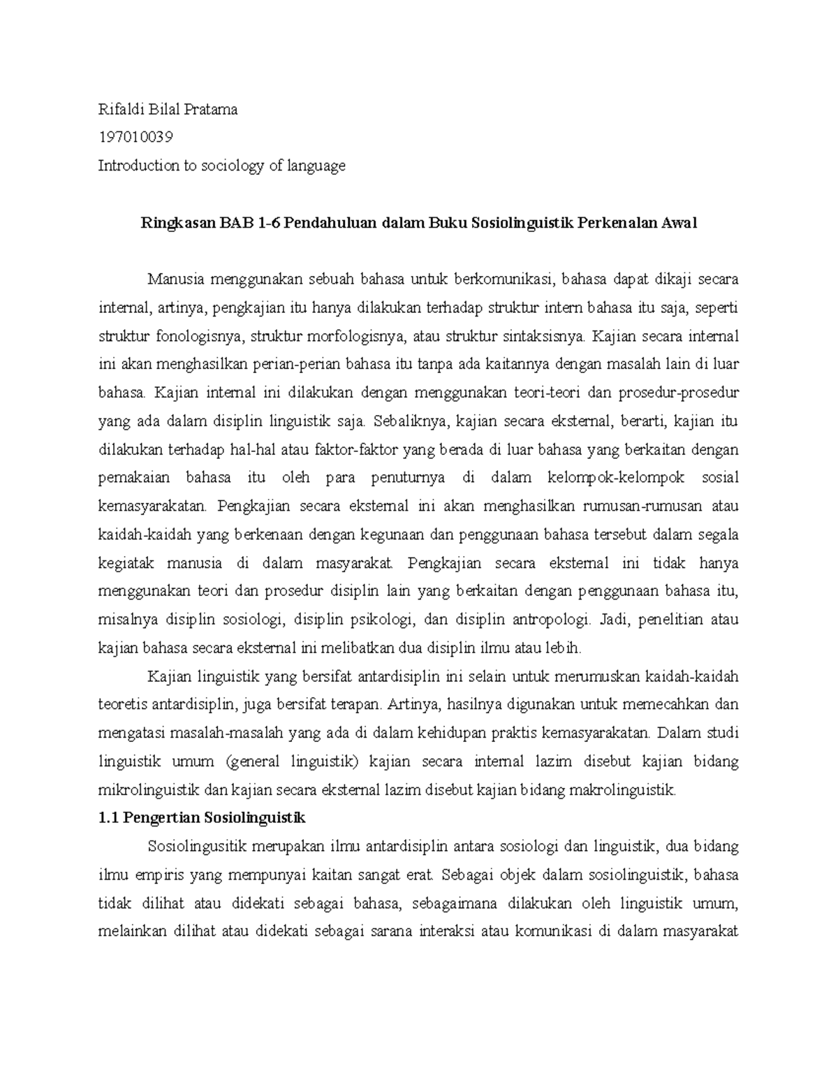 Rifaldi 197010039 Sociology Of Language - Rifaldi Bilal Pratama ...