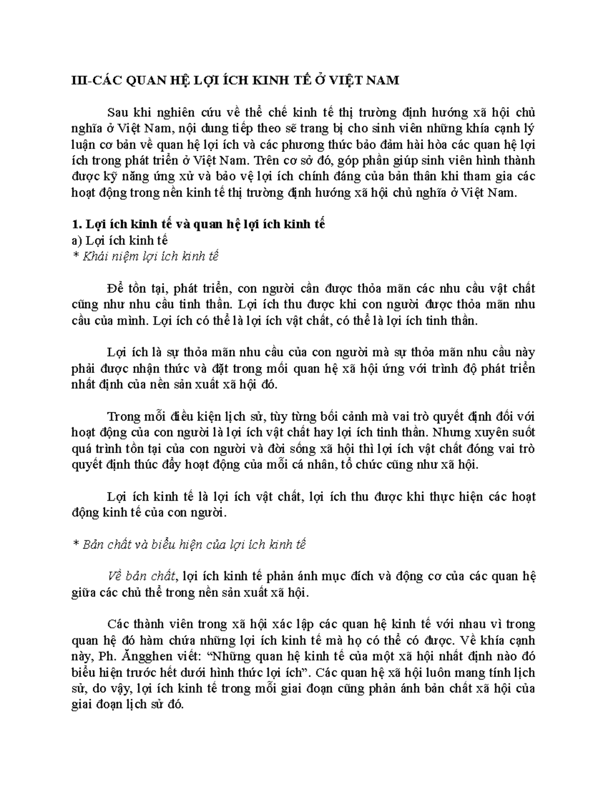Kinh tế chính trị - ghjgj - III-CÁC QUAN HỆ LỢI ÍCH KINH TẾ Ở VIỆT NAM ...