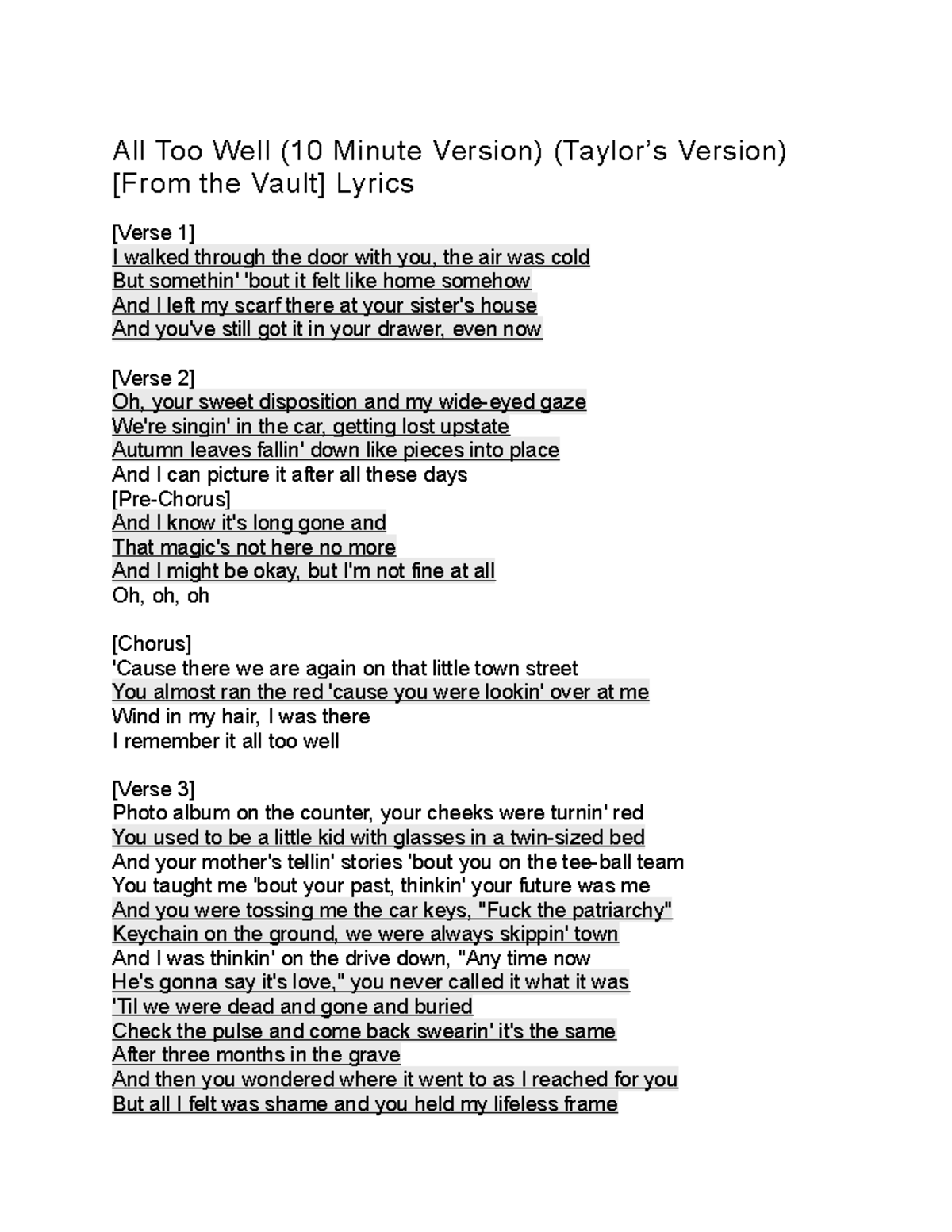 All Too Well - Taylor Swift - All Too Well (10 Minute Version) (Taylor ...