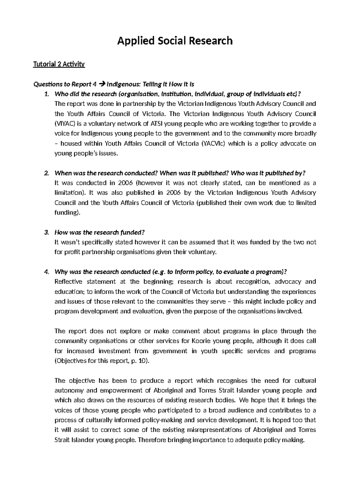 Tutorial Notes - Activities - Applied Social Research Tutorial 2 ...