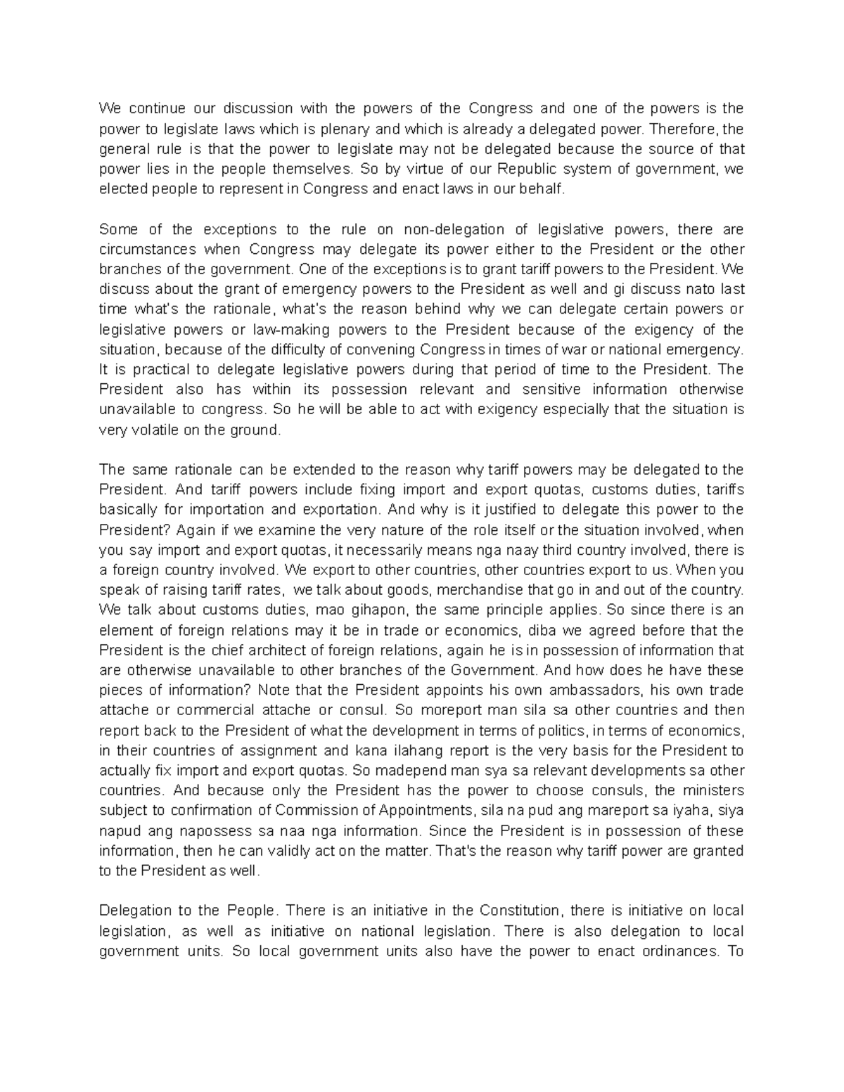 Transcript 2 (Legis 2) - Notes - We continue our discussion with the ...