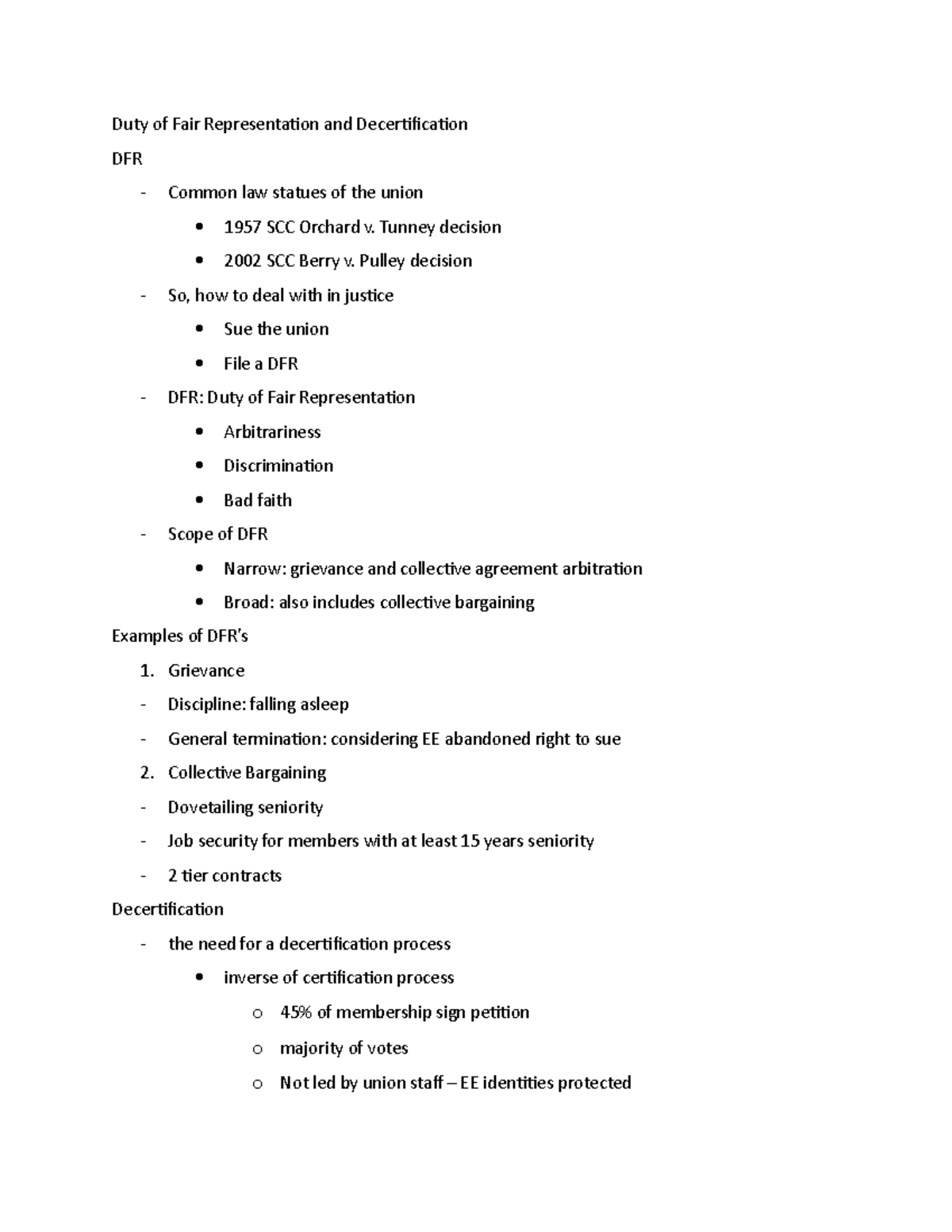 Duty of Fair Representation and Decertification - Duty of Fair ...