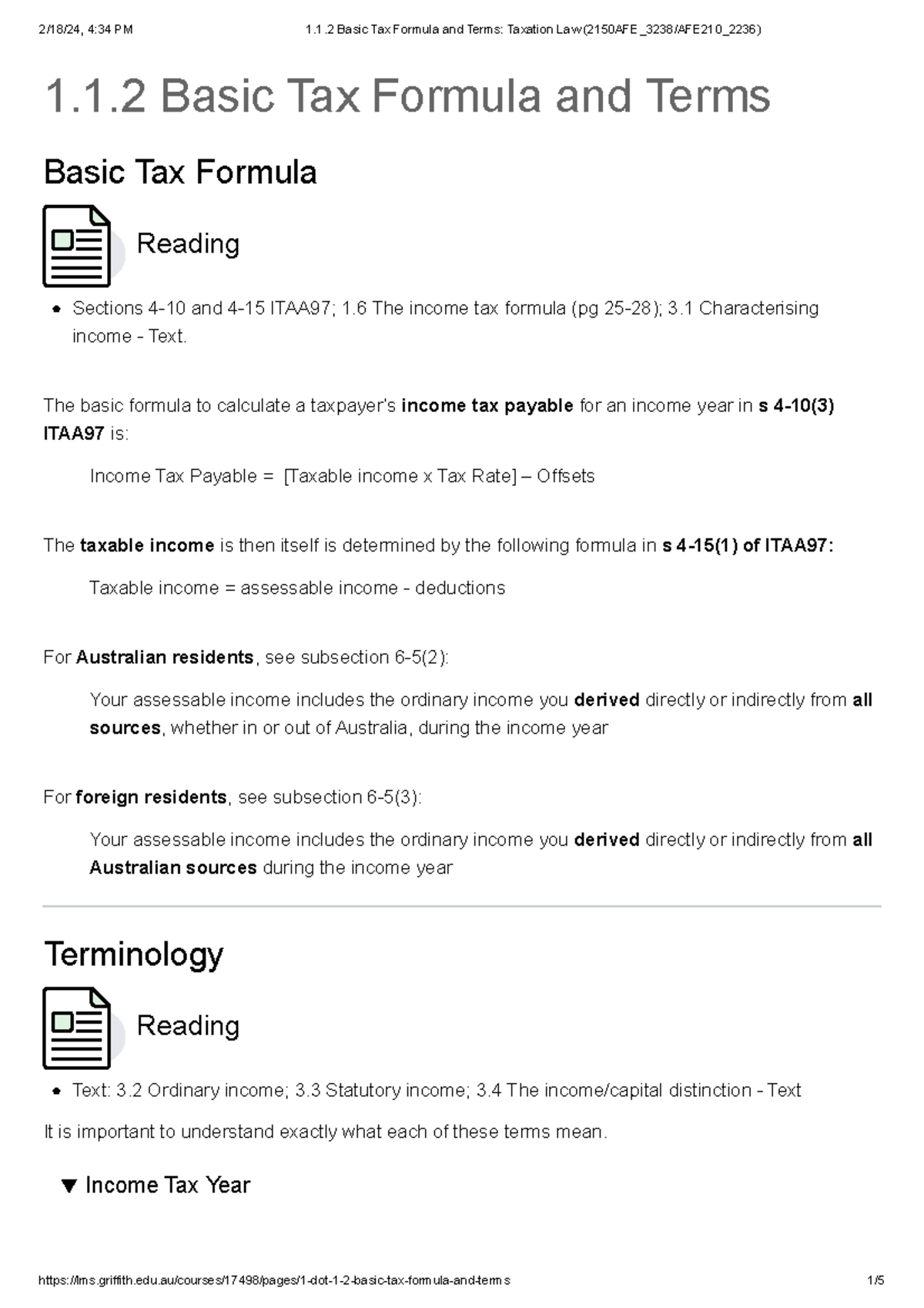 1.1.2 Basic Tax Formula and Terms Taxation Law (2150AFE 3238 AFE210 ...