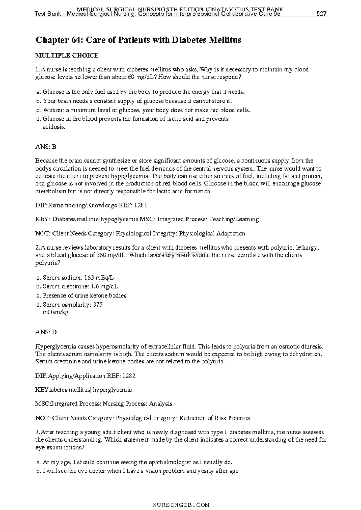 Chapter 64 Care of Patients with Diabetes Mellitus - NURSINGTB Chapter ...