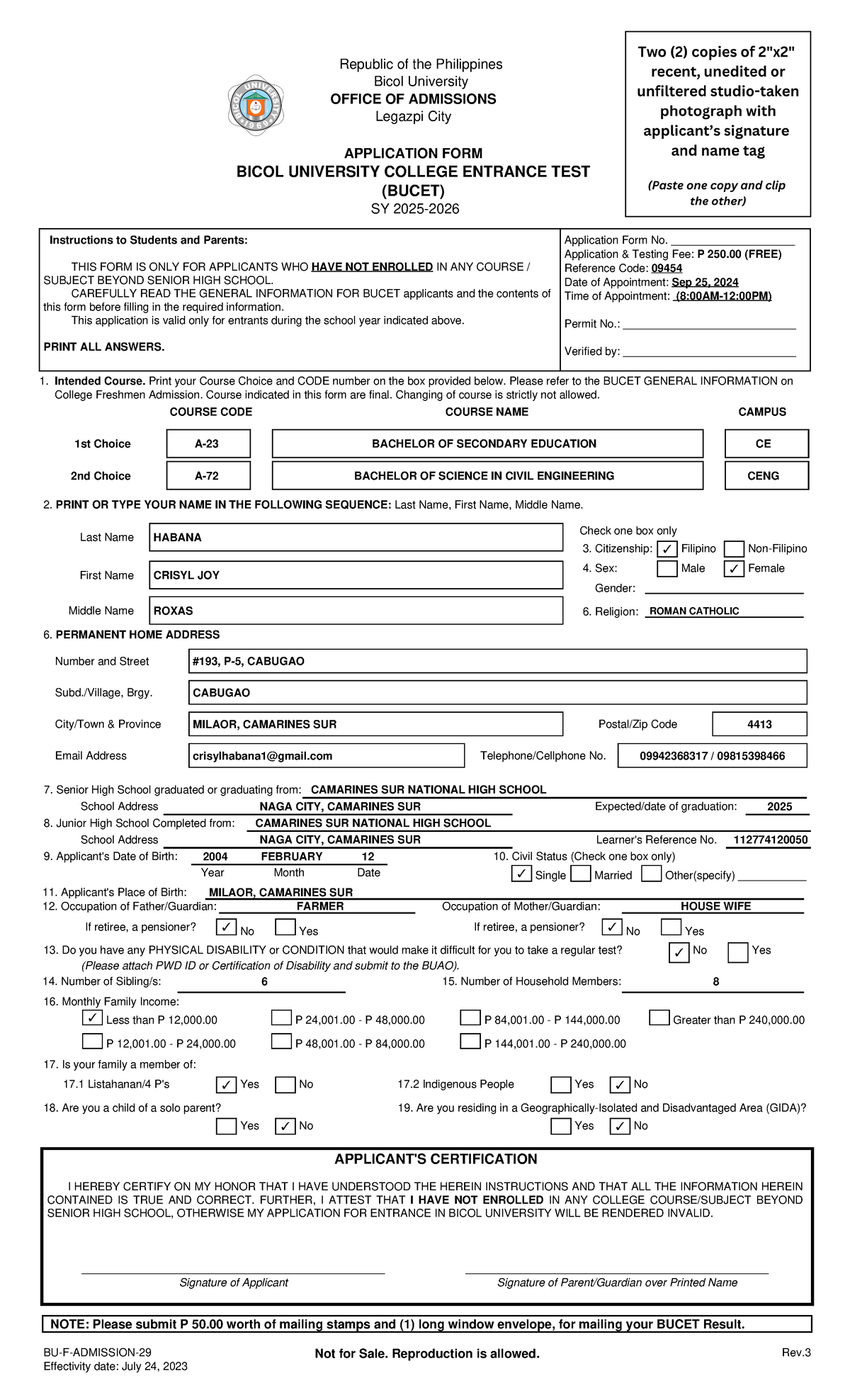 Bucet FORM- Habana Crisyl JOY Roxas - Republic of the Philippines Bicol University OFFICE OF ...