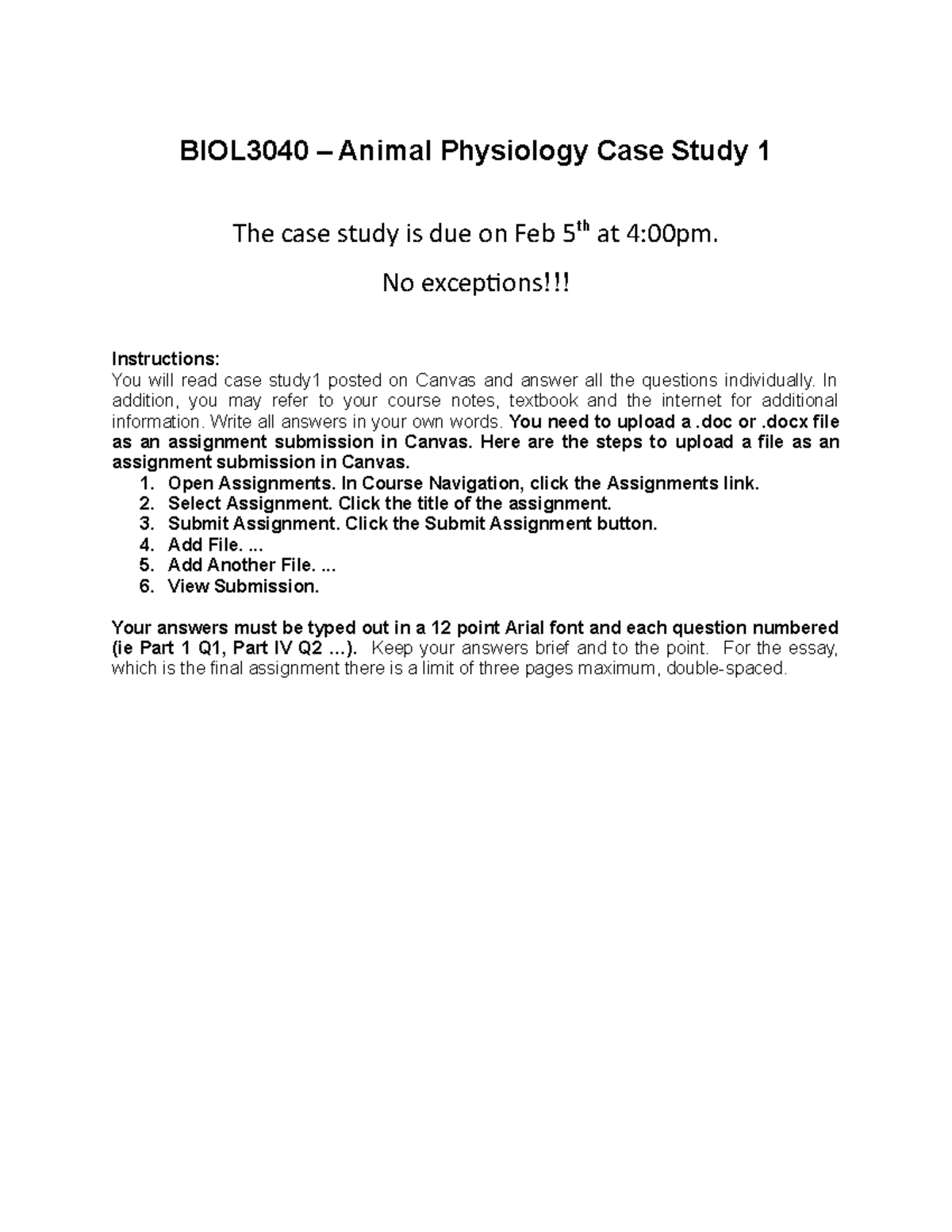 Case Study 1 Instructions - BIOL3040 – Animal Physiology Case Study 1 ...