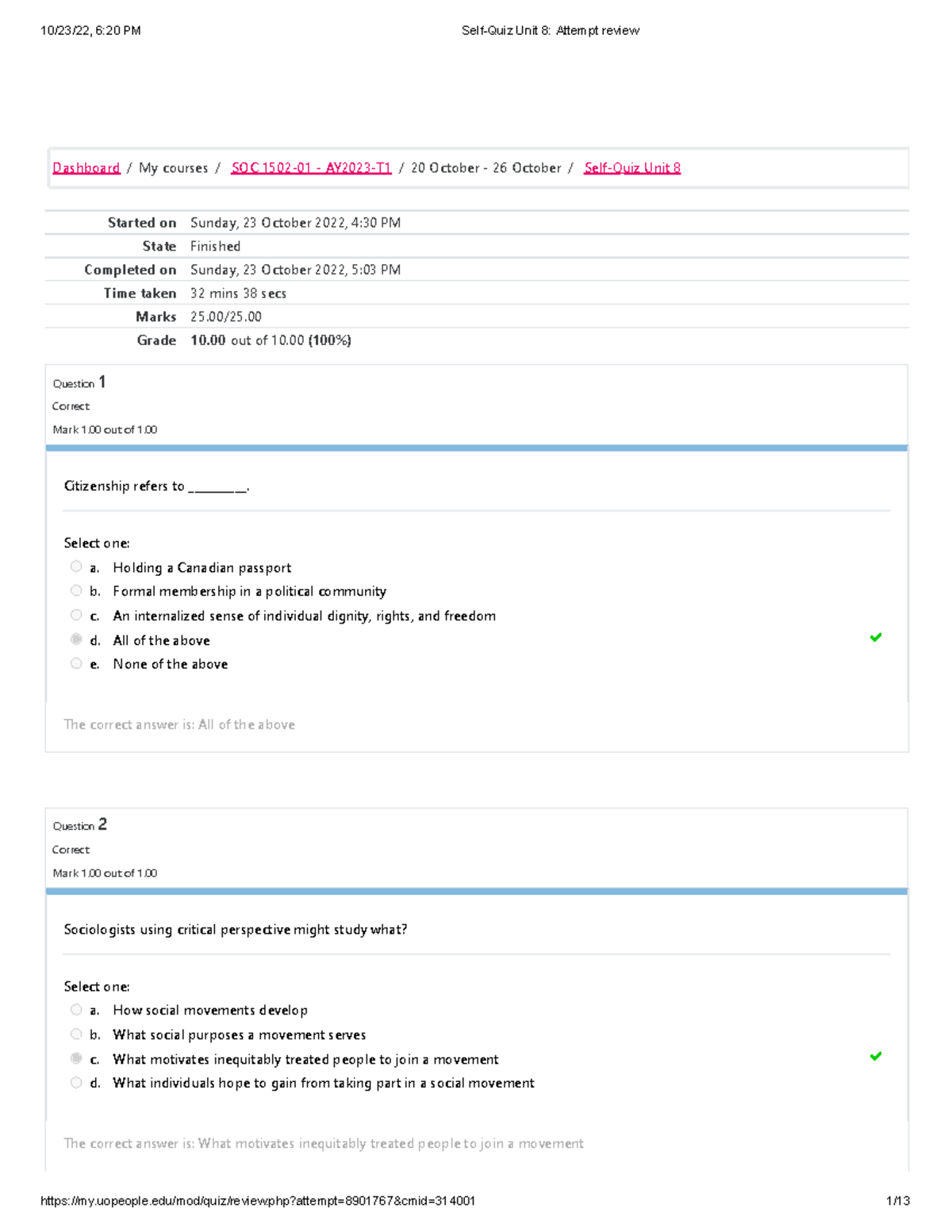 Self-Quiz Unit 8 Attempt review - Started on Sunday, 23 October 2022, 4 ...