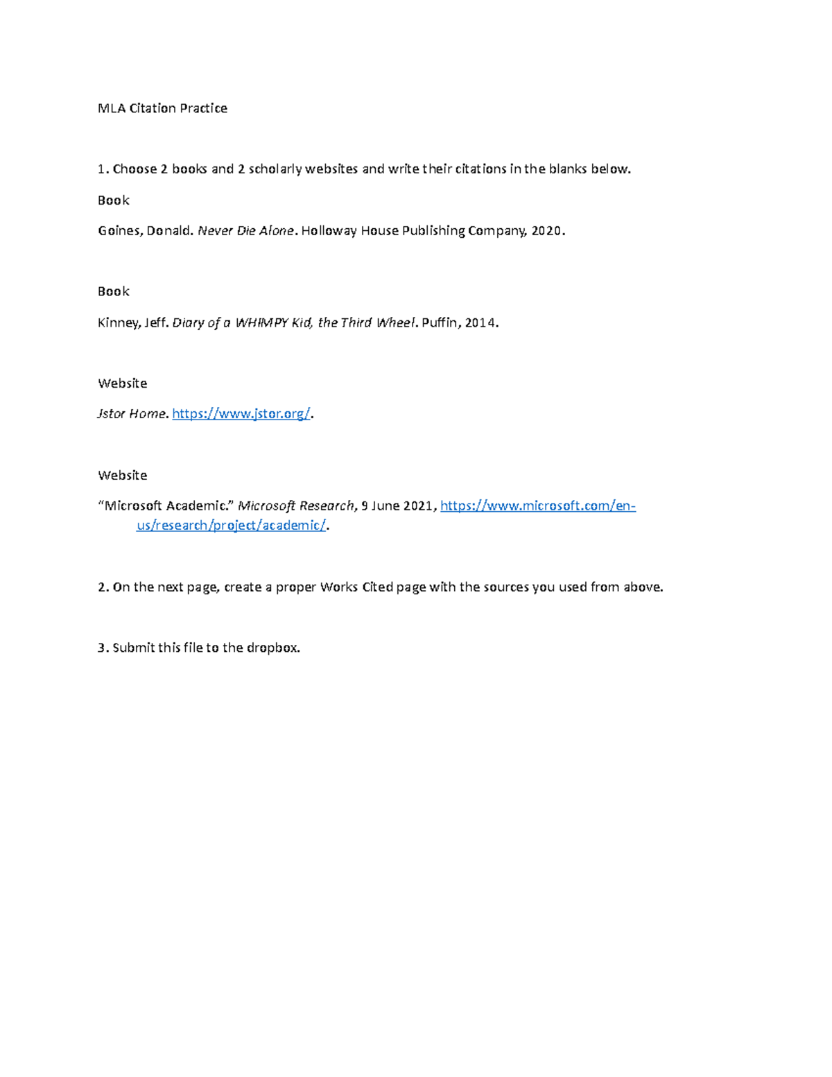 MLA Citation - english - MLA Citation Practice Choose 2 books and 2 ...