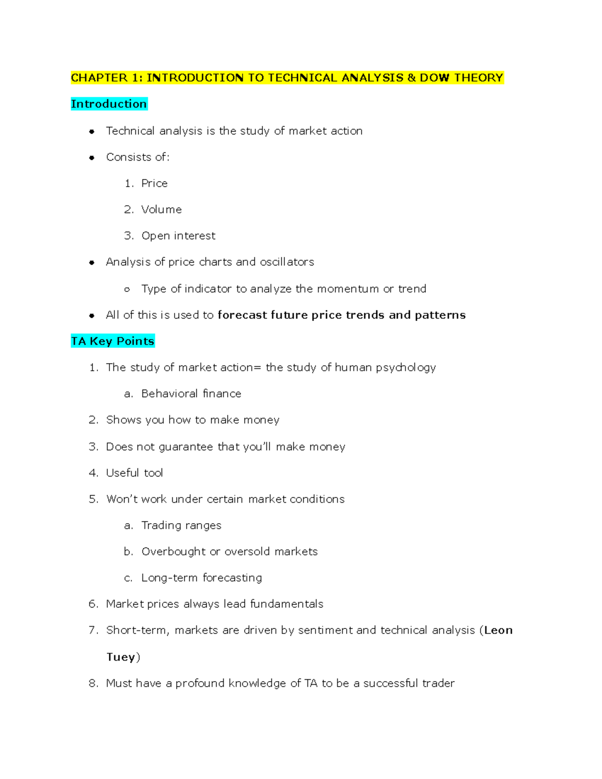 Chapter 1 Introduction TO Technical Analysis & DOW Theory - CHAPTER 1 ...