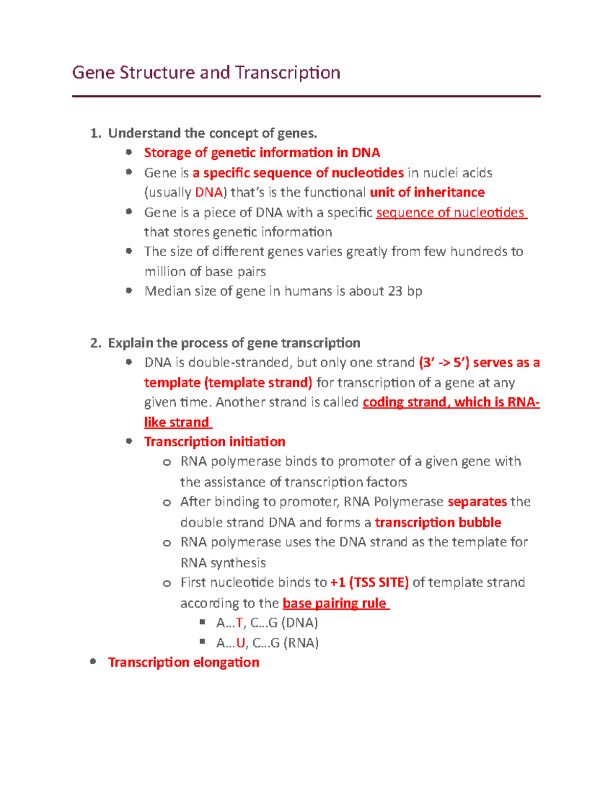 Gene Structure and Transcription - Gene Structure and Transcription ...