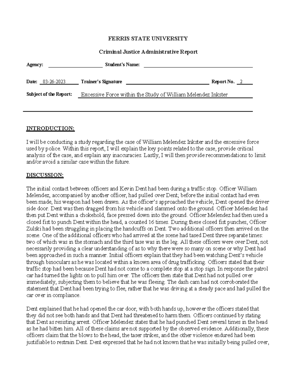Administrative Report 2 - FERRIS STATE UNIVERSITY Criminal Justice ...
