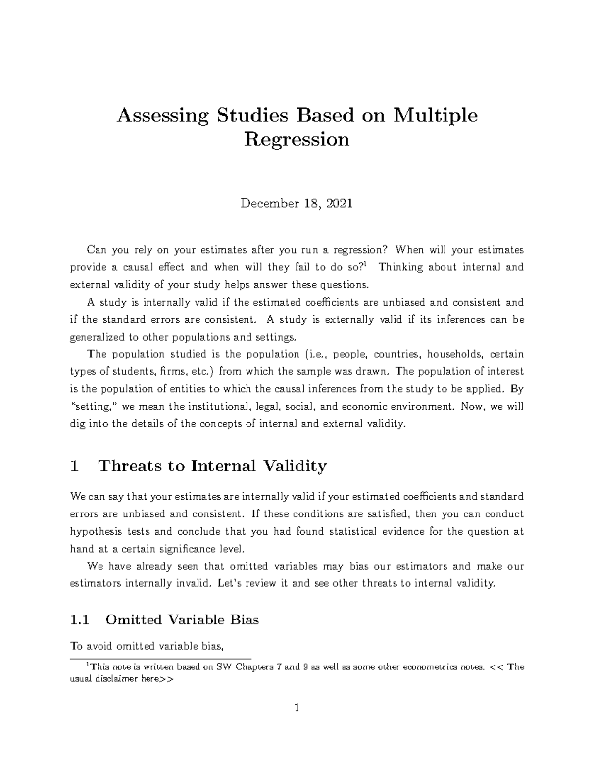 Assessing Models - .... - Assessing Studies Based on Multiple Regression December 18, 2021 Can ...
