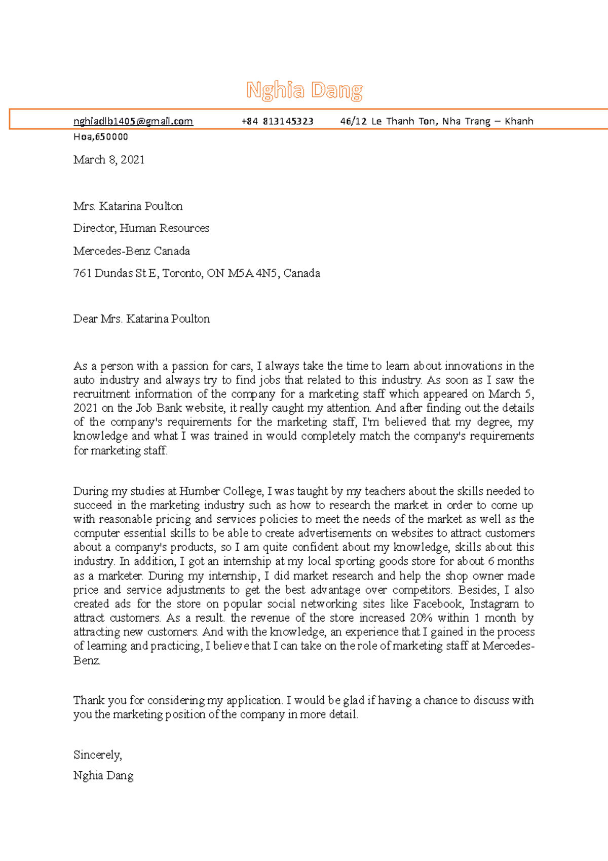 Cover letter - Grade: 7.2 - Language and Society - RMIT University ...