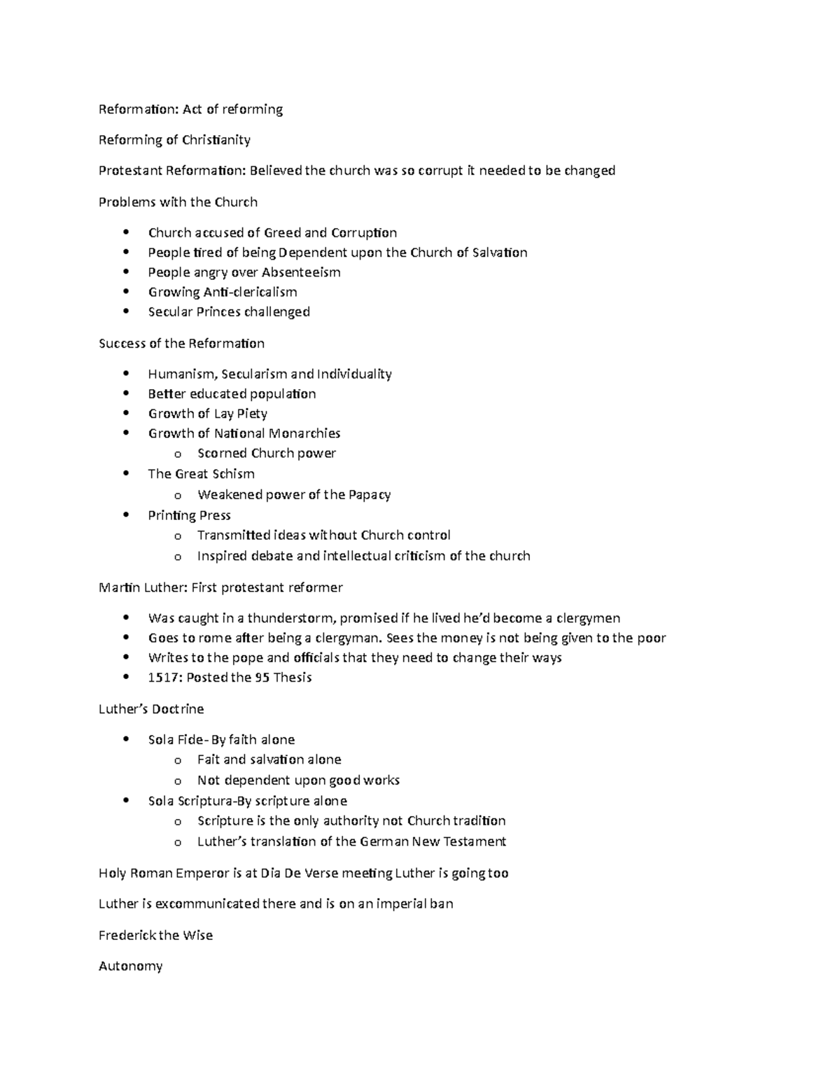 The Age of Reformation - notes - Reformation: Act of reforming ...