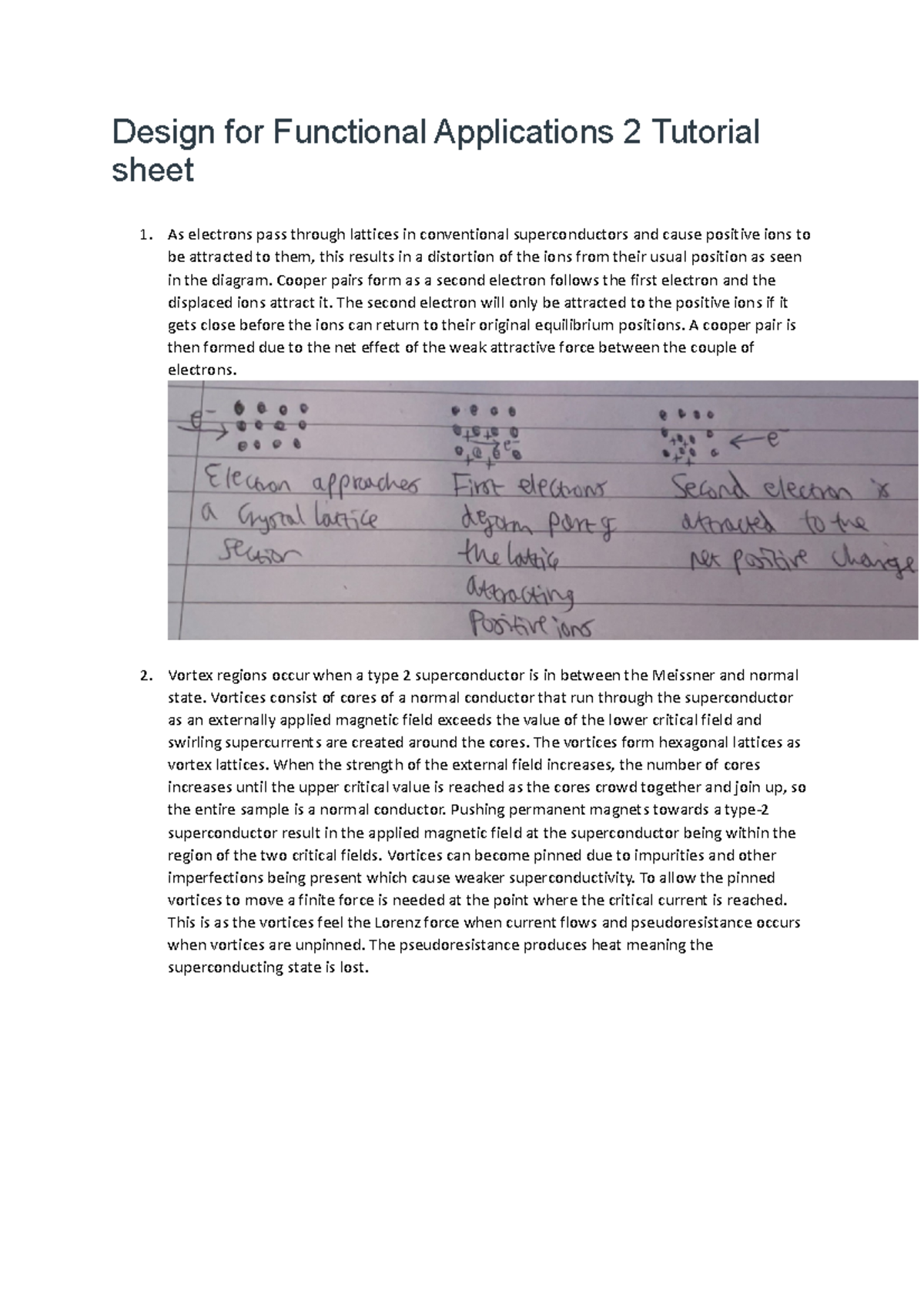 Design for Functional Applications 2 Tutorial sheet - Cooper pairs form ...
