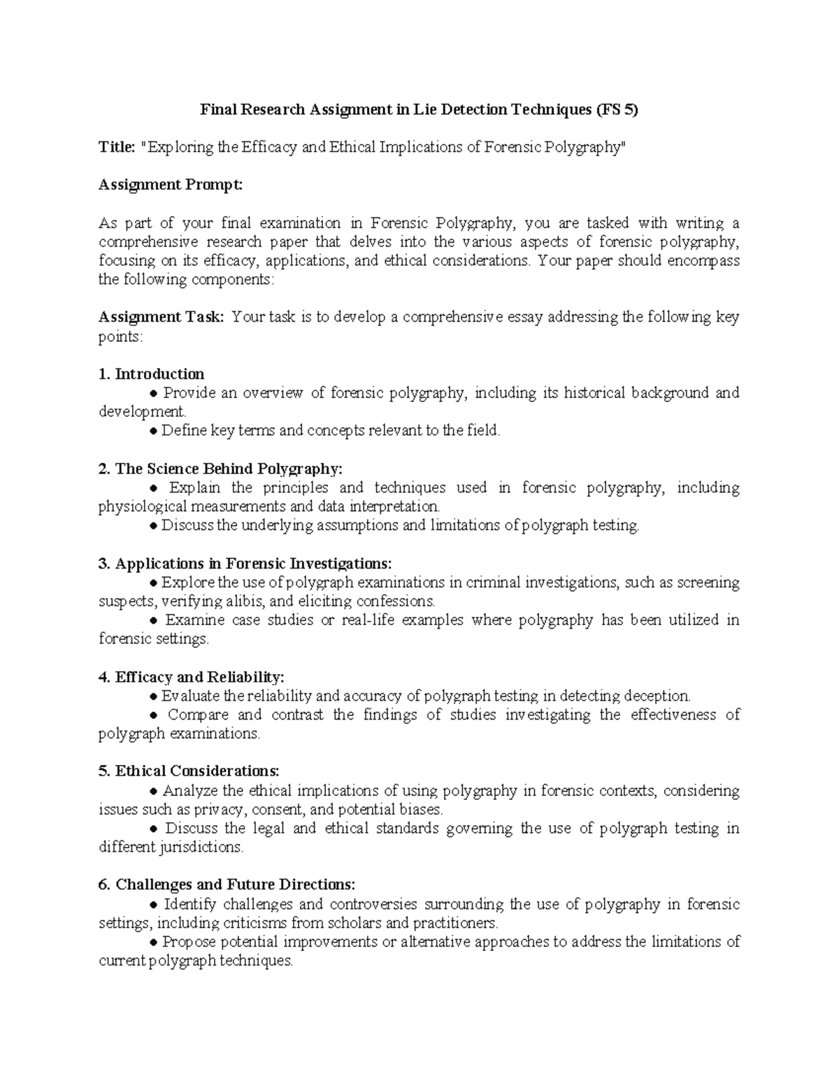 Final fs 5 assignment - Final Research Assignment in Lie Detection ...