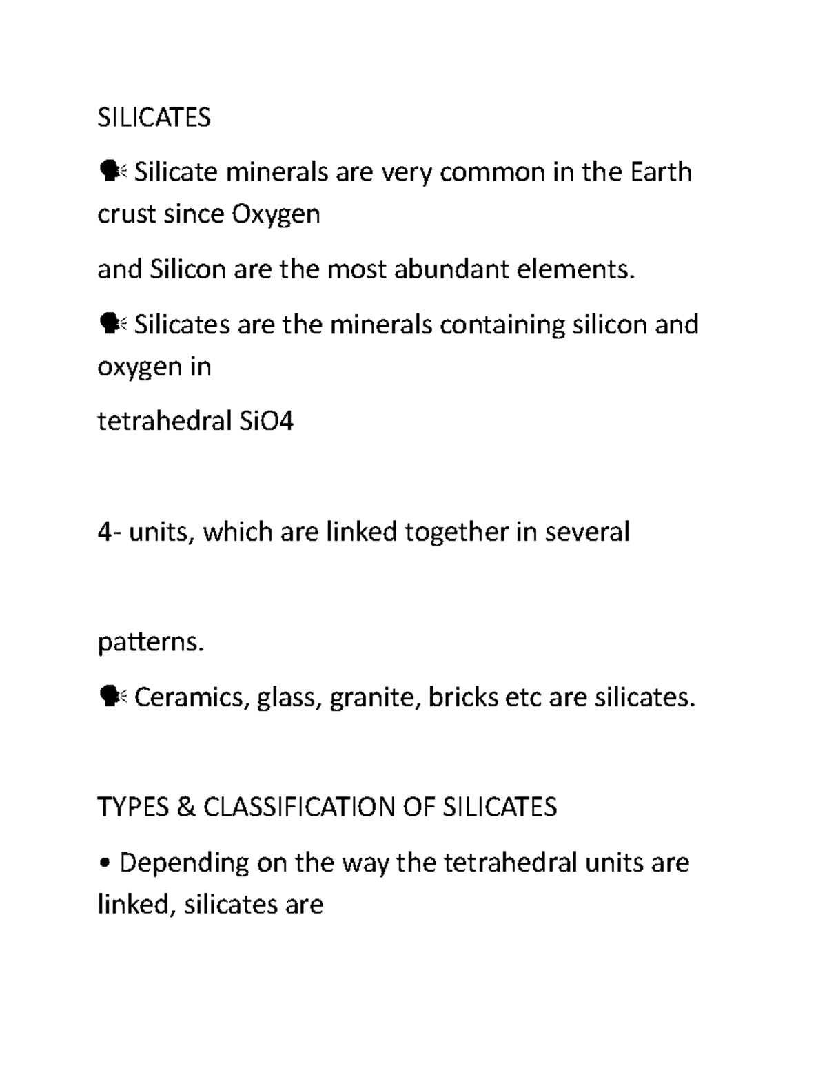 Silicate 1 - lecture note - SILICATES Silicate minerals are very common ...