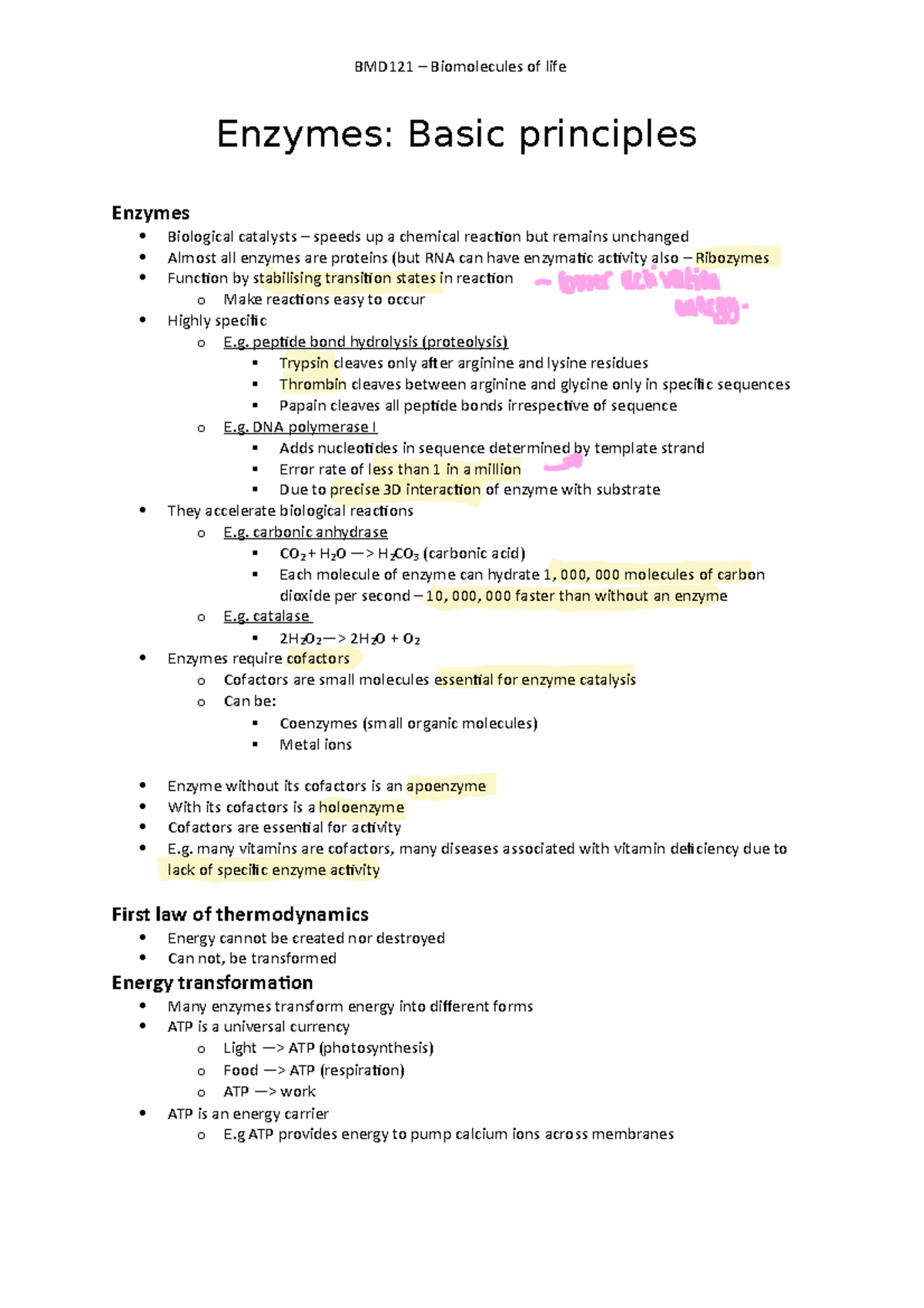 22.01.19 - Enzyme Basics - Enzymes: Basic principles Enzymes Biological ...
