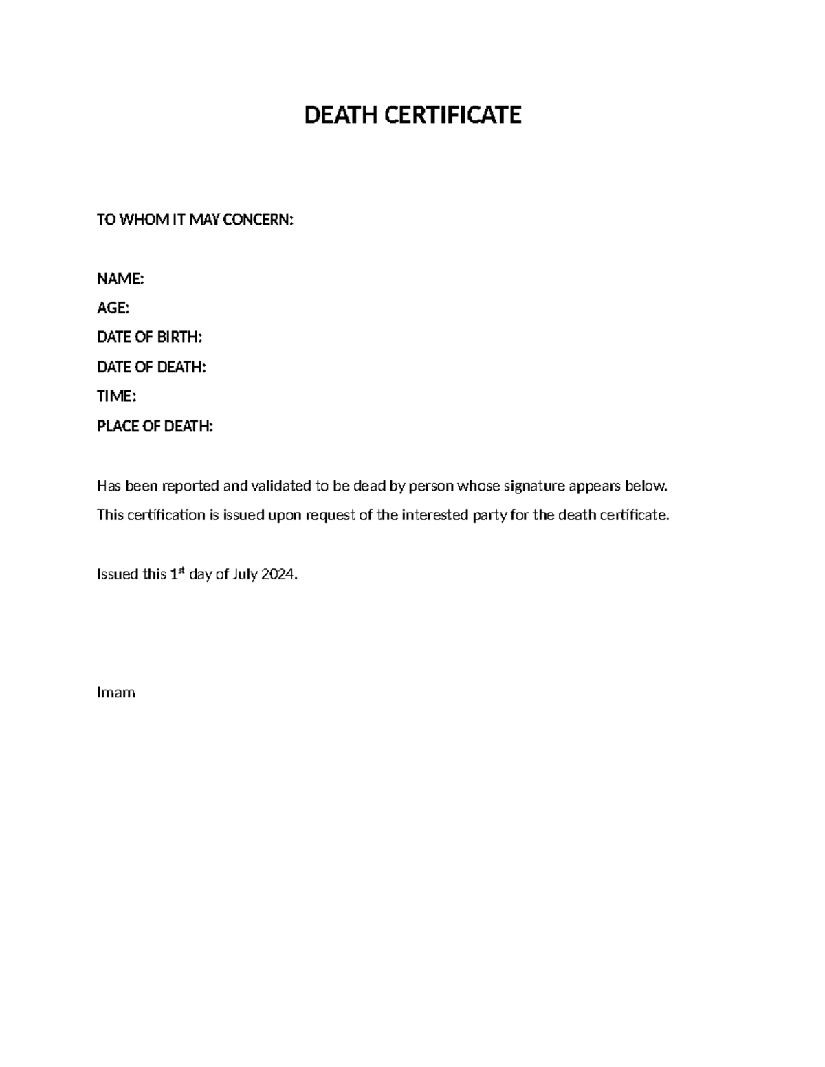 Death Certificate - template - BS Management Accounting - DEATH ...