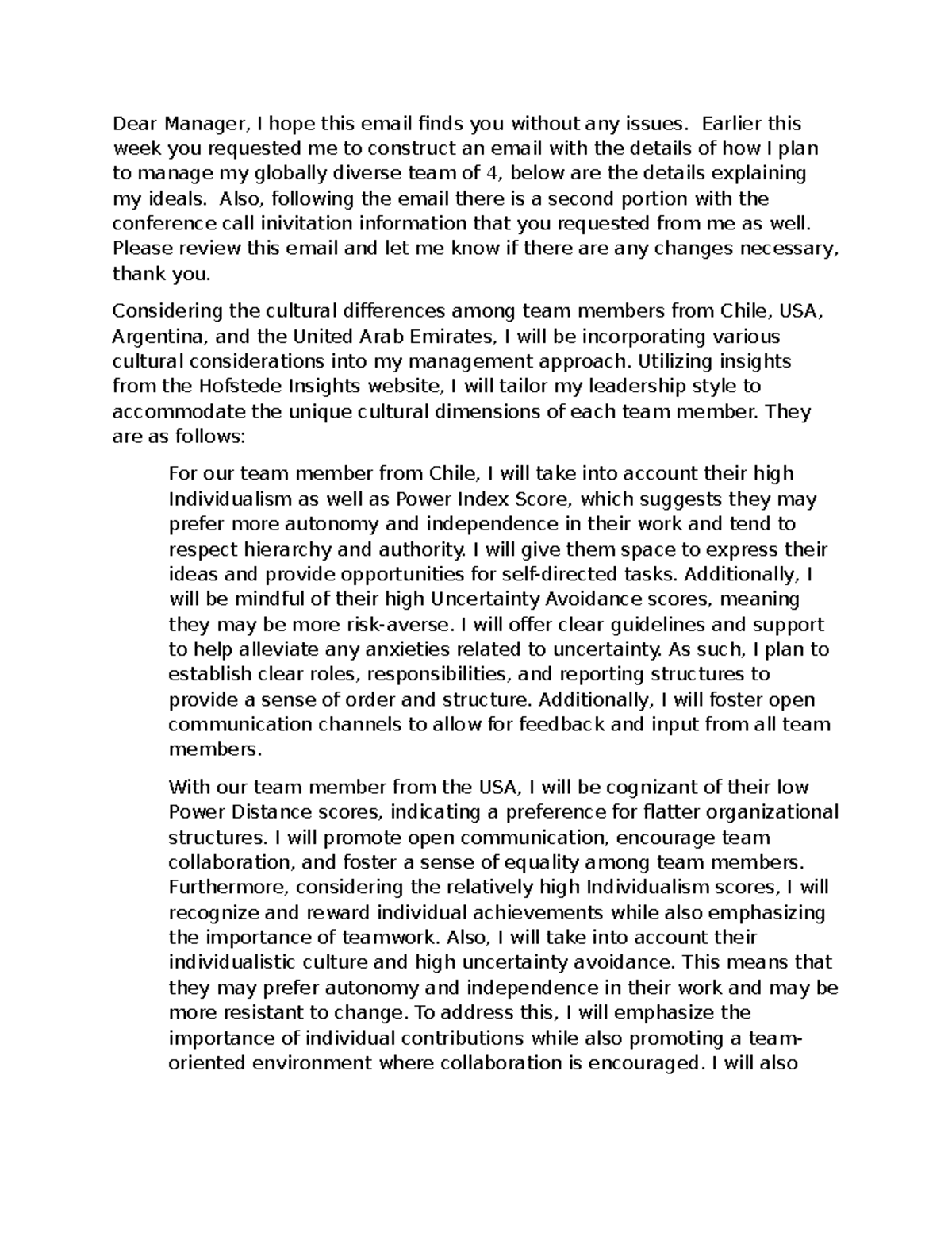 Dear Manager - Earlier this week you requested me to construct an email ...