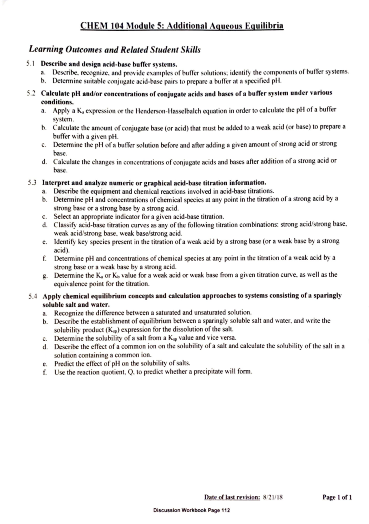 Module 5: Aqueous Equilibria - CHEM 104 Moduk 5: Addi tionul A
