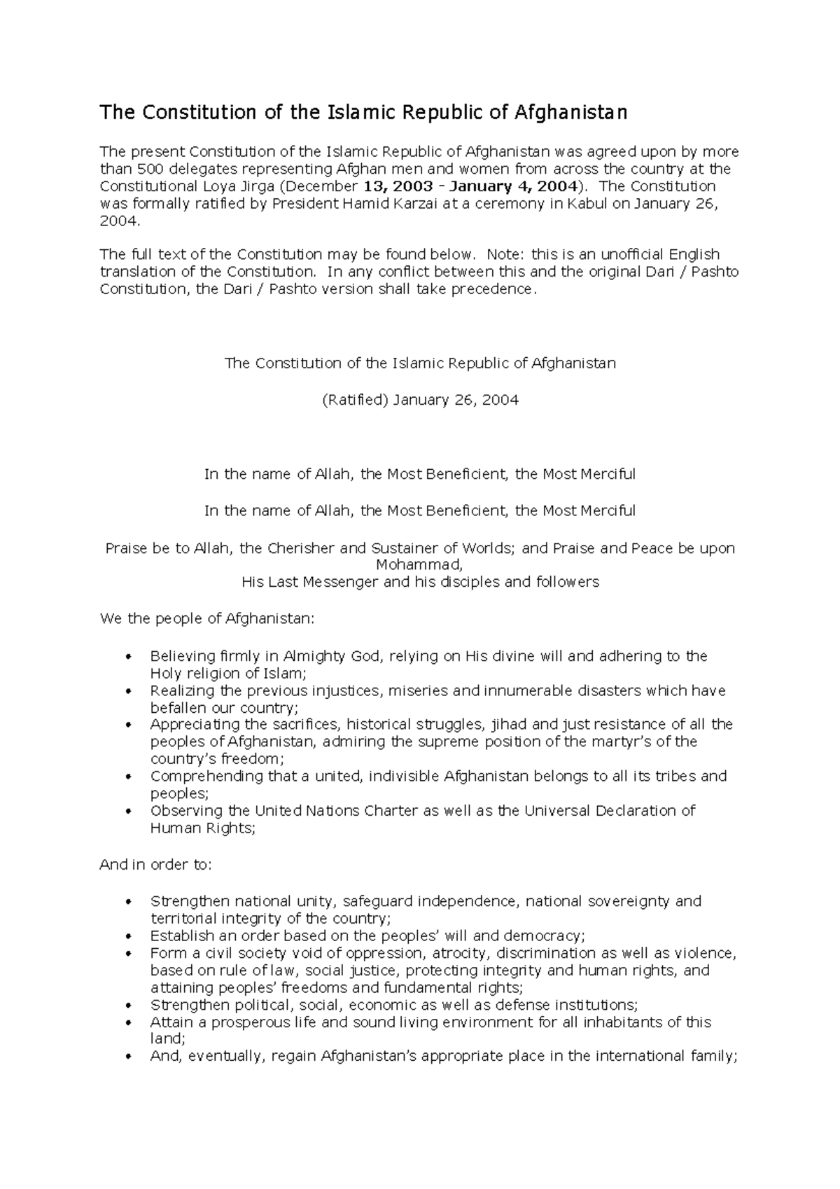 The Constitution of the Islamic Republic of Afghanistan - The ...