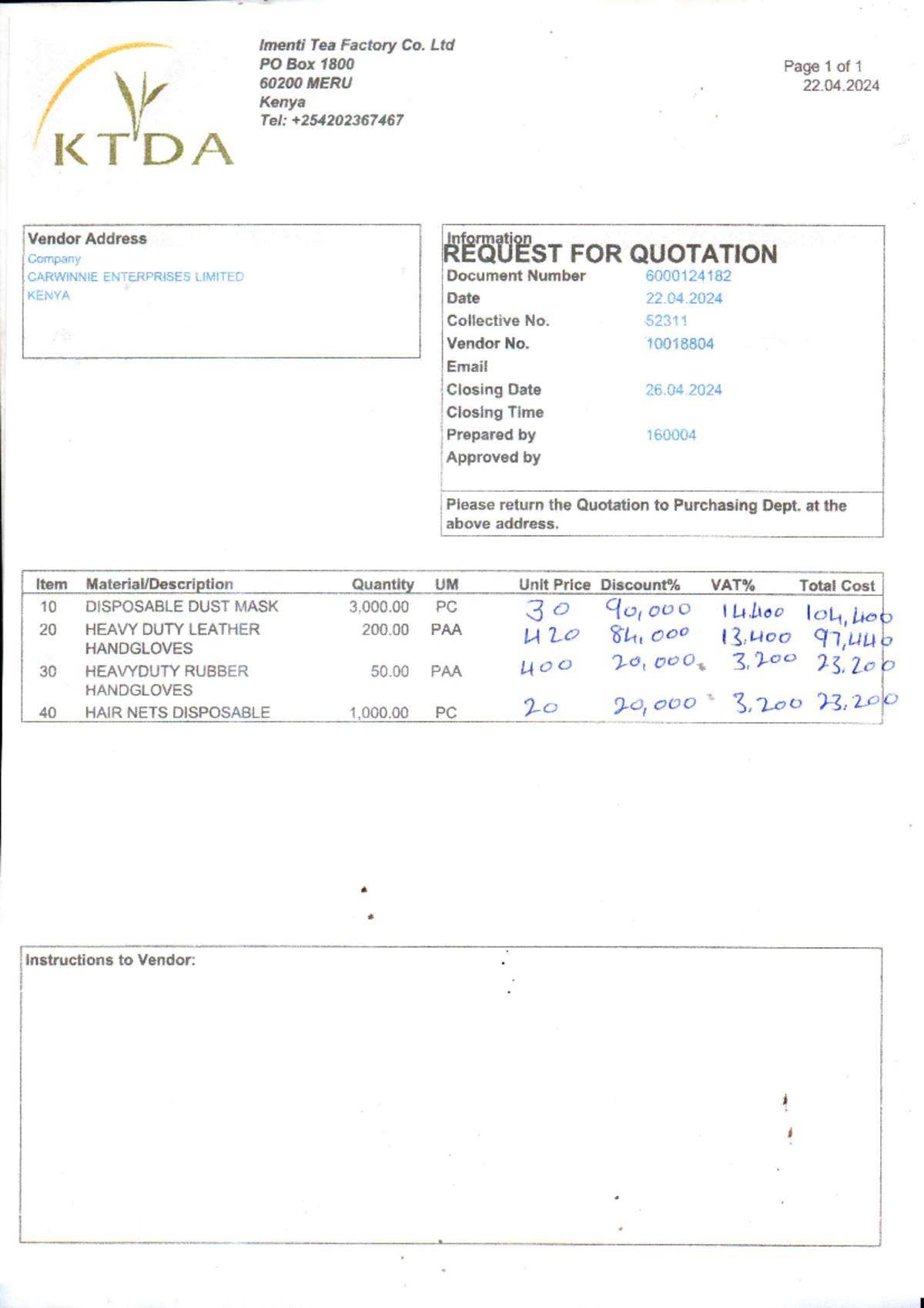 KTDA - ljuTHB\GZNZ - Imenti Tea Factory Co. Ltd PO Box 1800 Page 1 of 1 ...