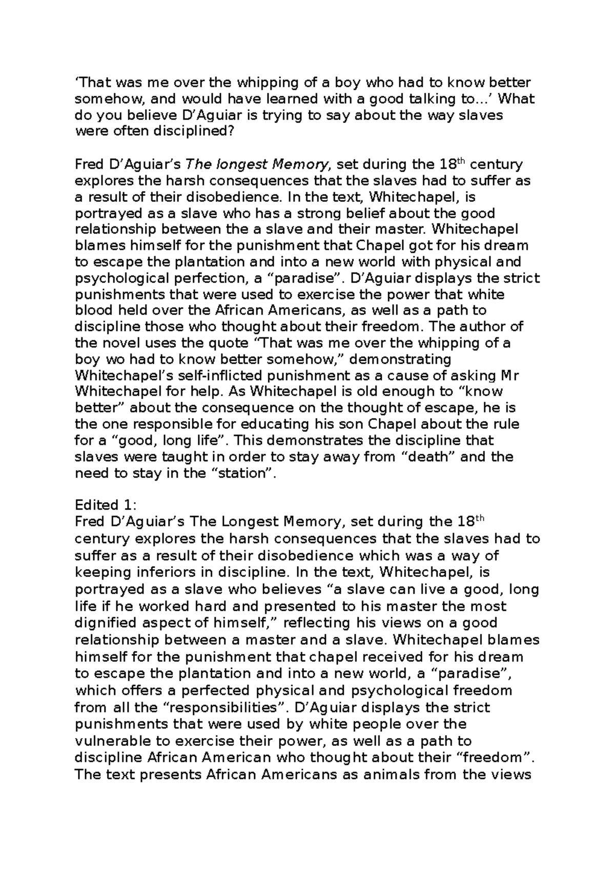 The longest memory practice para - ‘That was me over the whipping of a ...