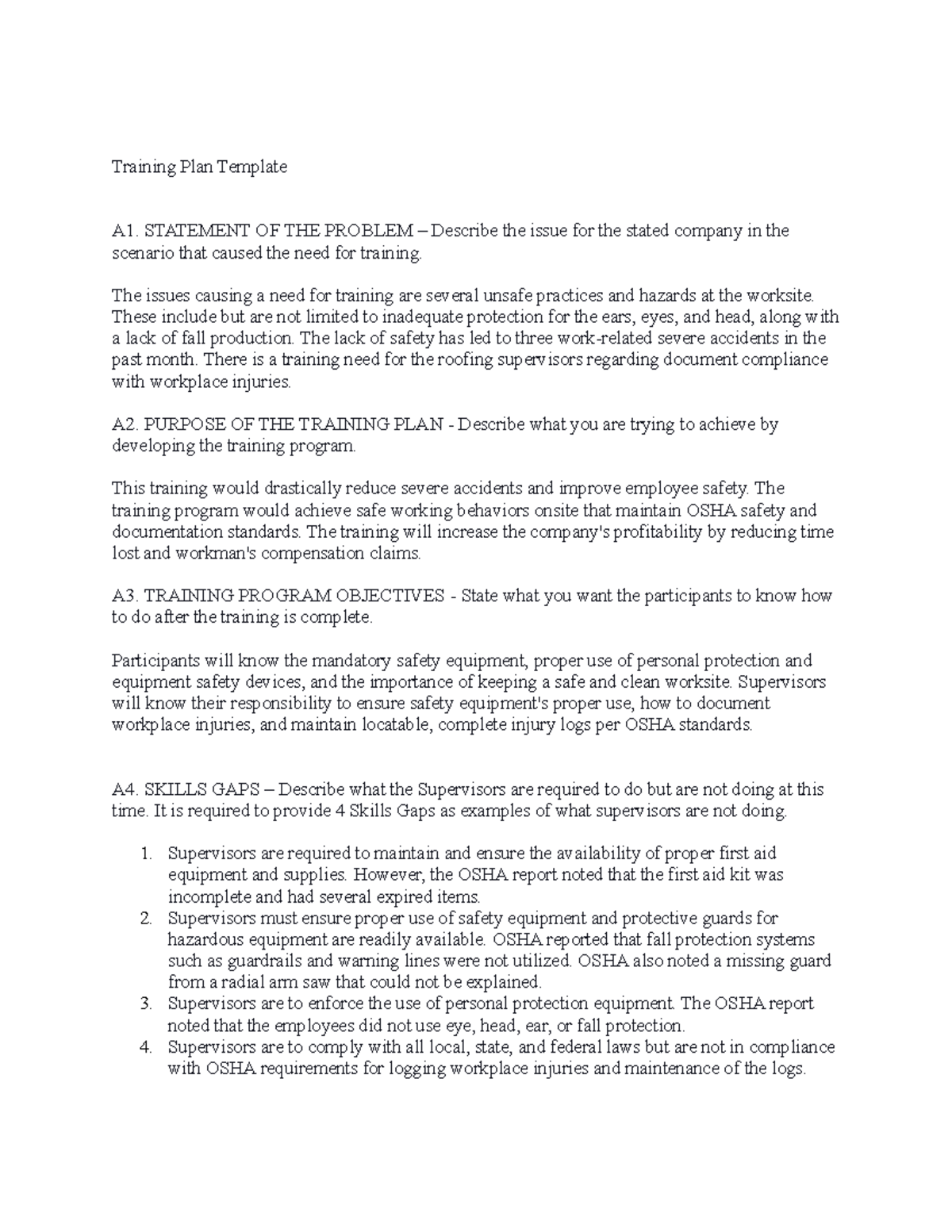 Task 1 C235 - Passed - Training Plan Template A1. STATEMENT OF THE ...