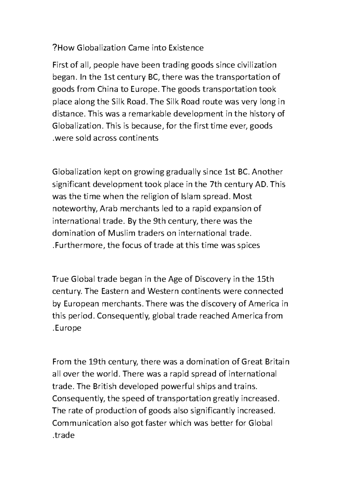 Globalization - short description of the importance of the title - ?How ...