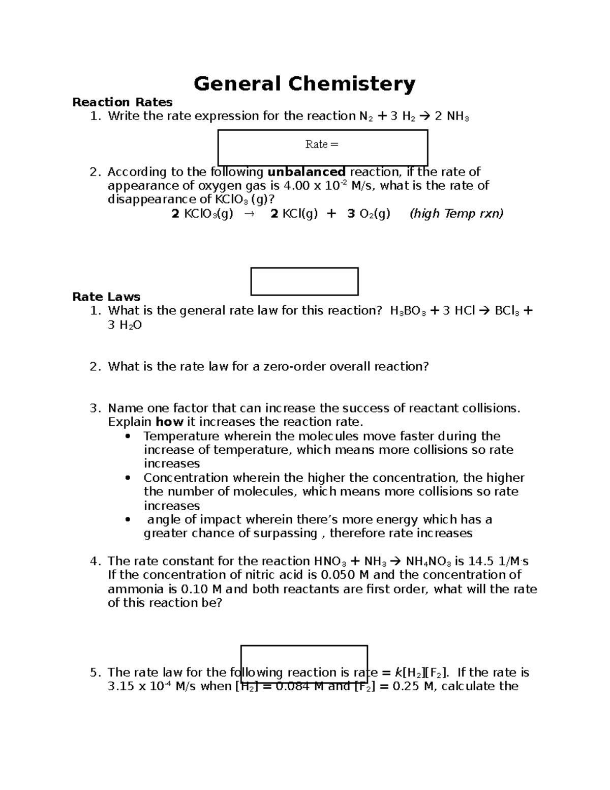 Chemical Kinetics - About Reaction Rates and Rate Laws - General ...