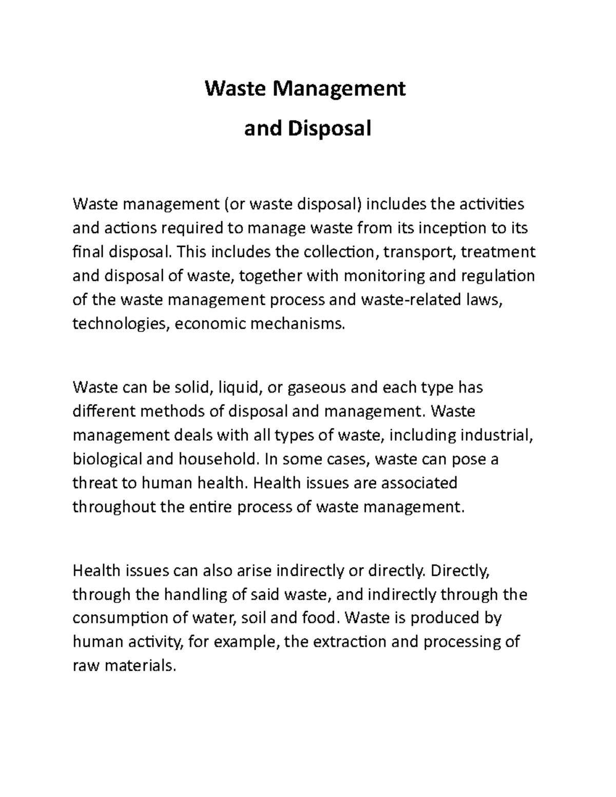 Waste Management and Disposal - Waste Management and Disposal Waste ...