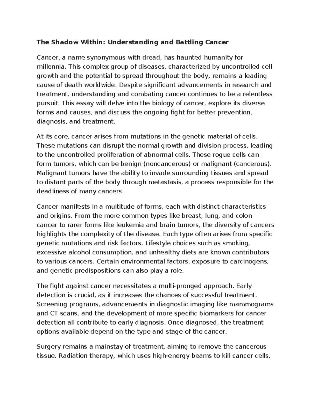 Cancer - The Shadow Within: Understanding and Battling Cancer Cancer, a ...