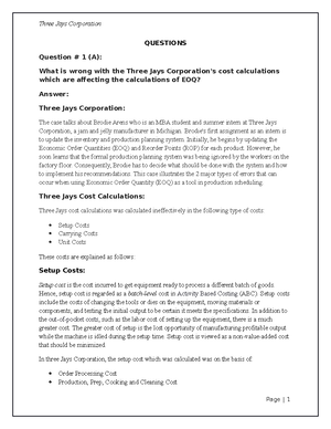 3jays inventory OR solution - Running head: Three Jays 1 Three Jays ...