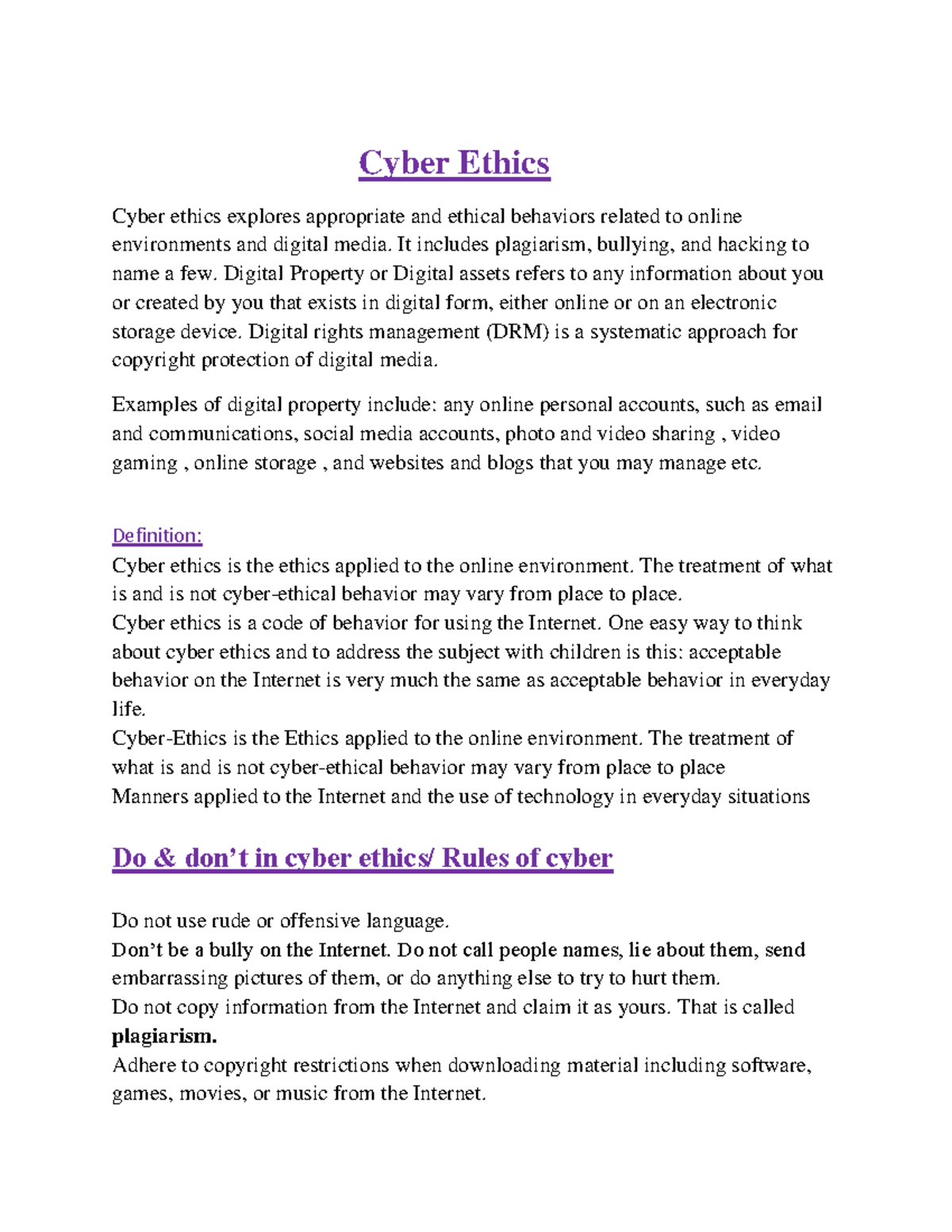 Cyber Ethics - info - Cyber Ethics Cyber ethics explores appropriate ...
