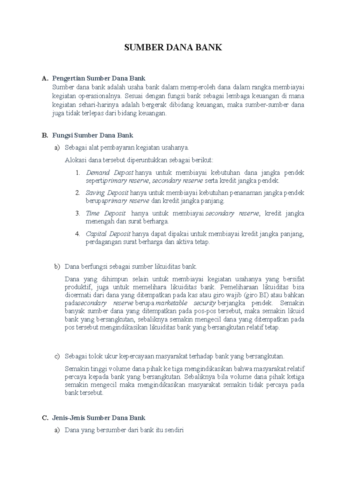 Sumber DANA BANK Ringkasan - SUMBER DANA BANK A. Pengertian Sumber Dana ...