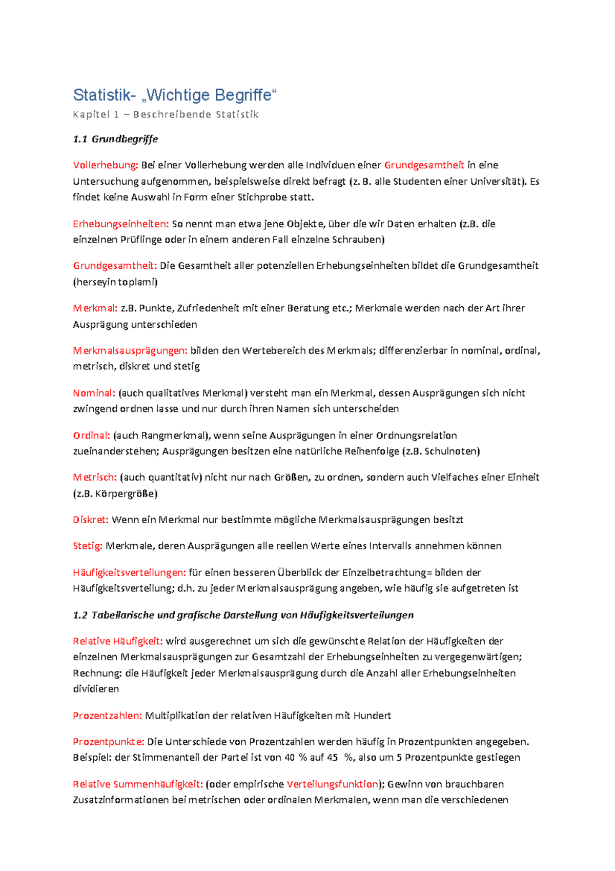 Statistik Zusammenfassung - Warning: TT: undefined function: 32 Statistik- „Wichtige Begriffe ...