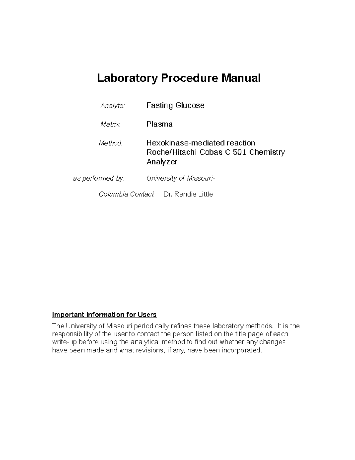 GLU I MET C501 - policy and guidelines - Laboratory Procedure Manual ...
